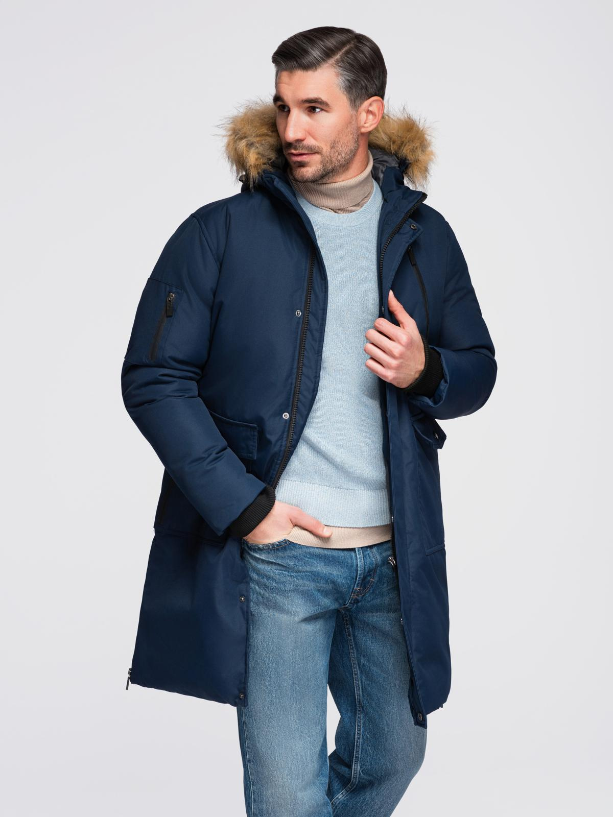 Alaskan men's winter jacket with detachable fur from the hood - navy ...