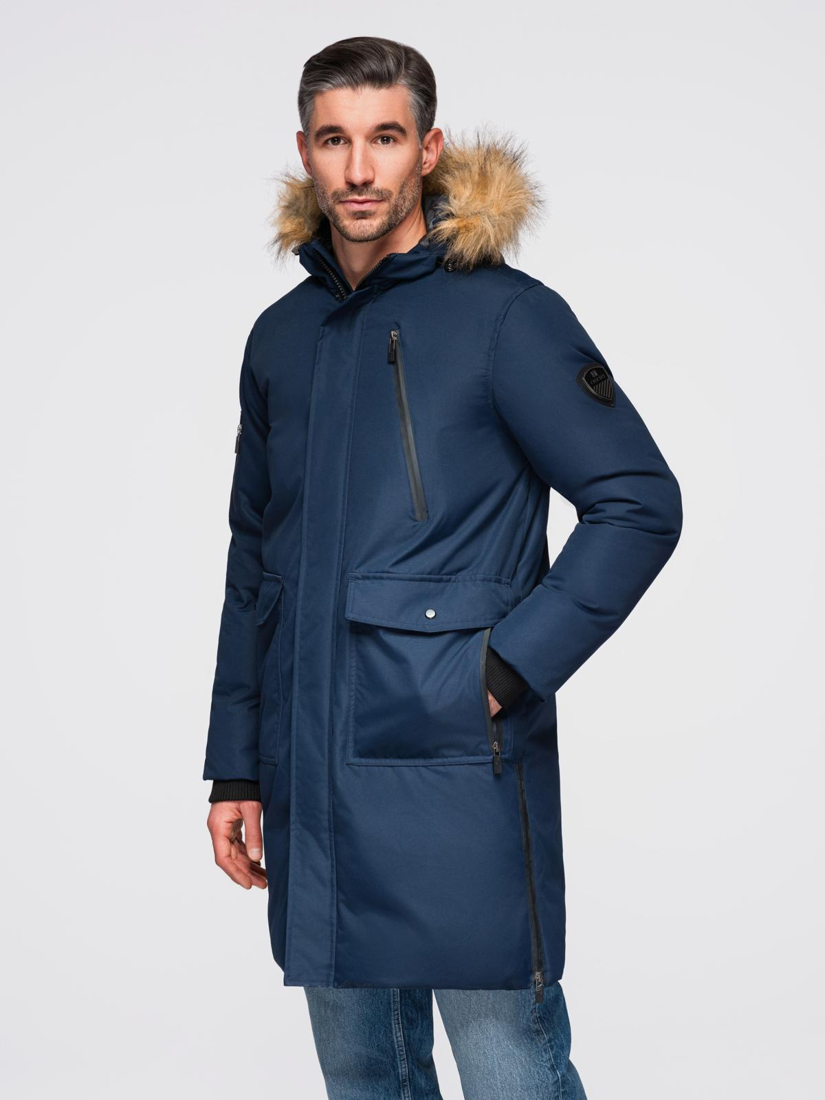 Alaskan men's winter jacket with detachable fur from the hood - navy ...