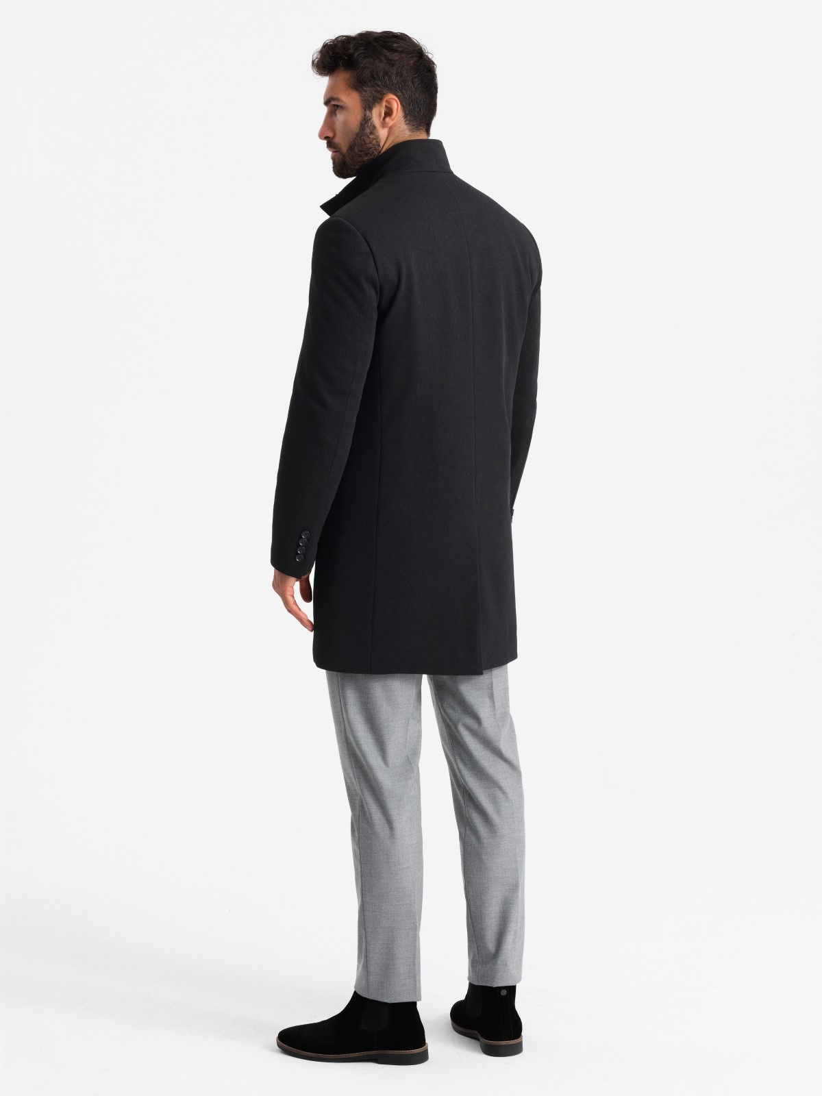 Fitted structured men's high collar coat - black V1 OM-COWC-0117 ...