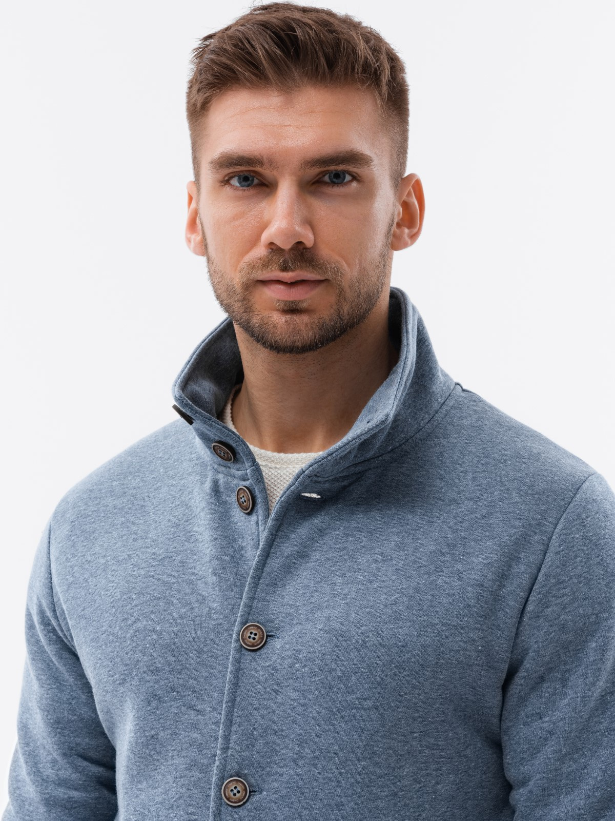Men's button-down sweatshirt with collar - light blue V5 OM-SSZP-22FW ...