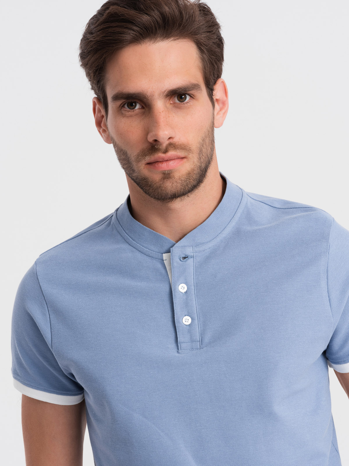 Men's collarless polo shirt - blue V3 OM-TSCT-0156 | MODONE wholesale ...