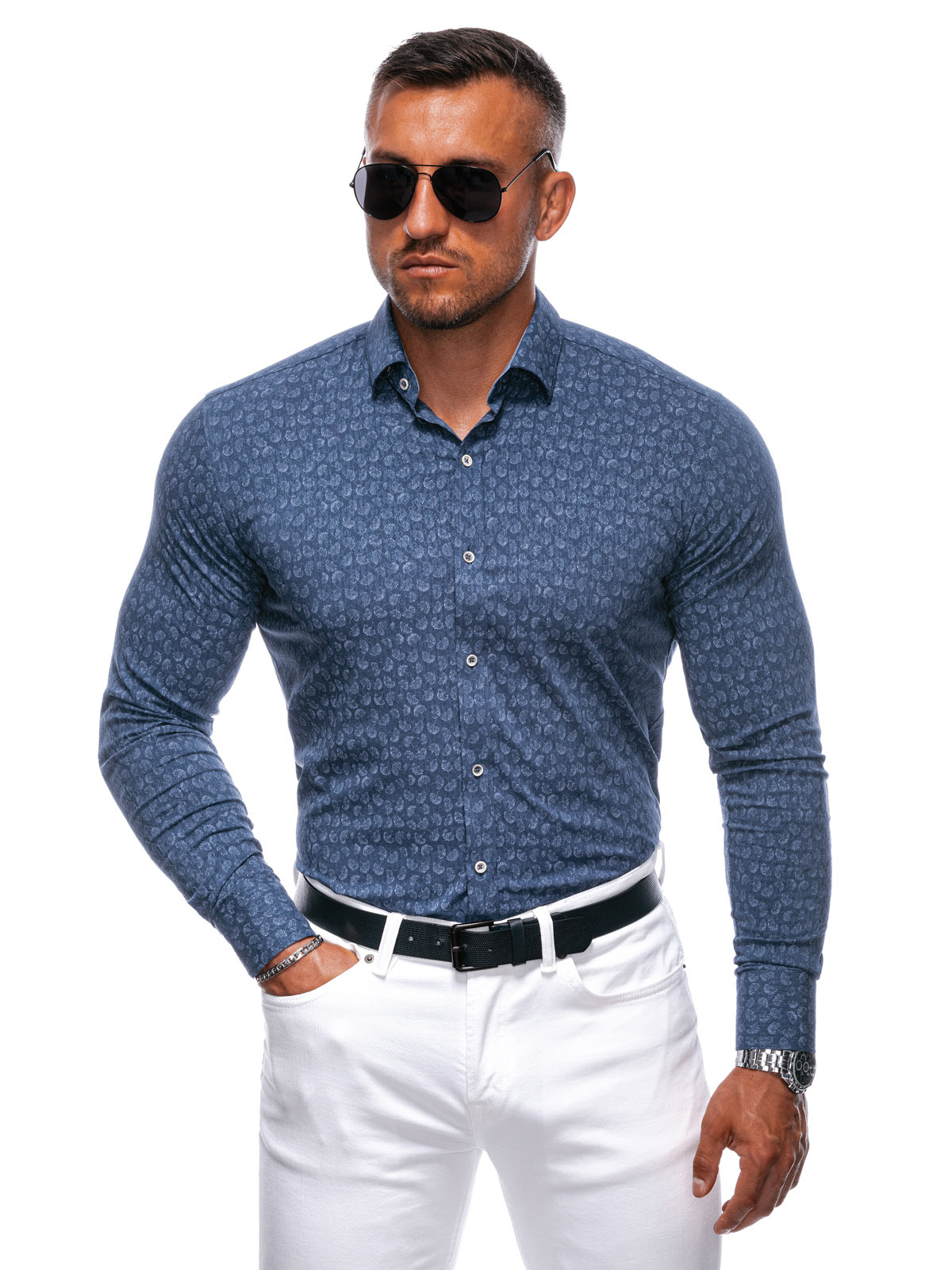 Men's long sleeve shirt K692 - blue | MODONE wholesale - Clothing For Men