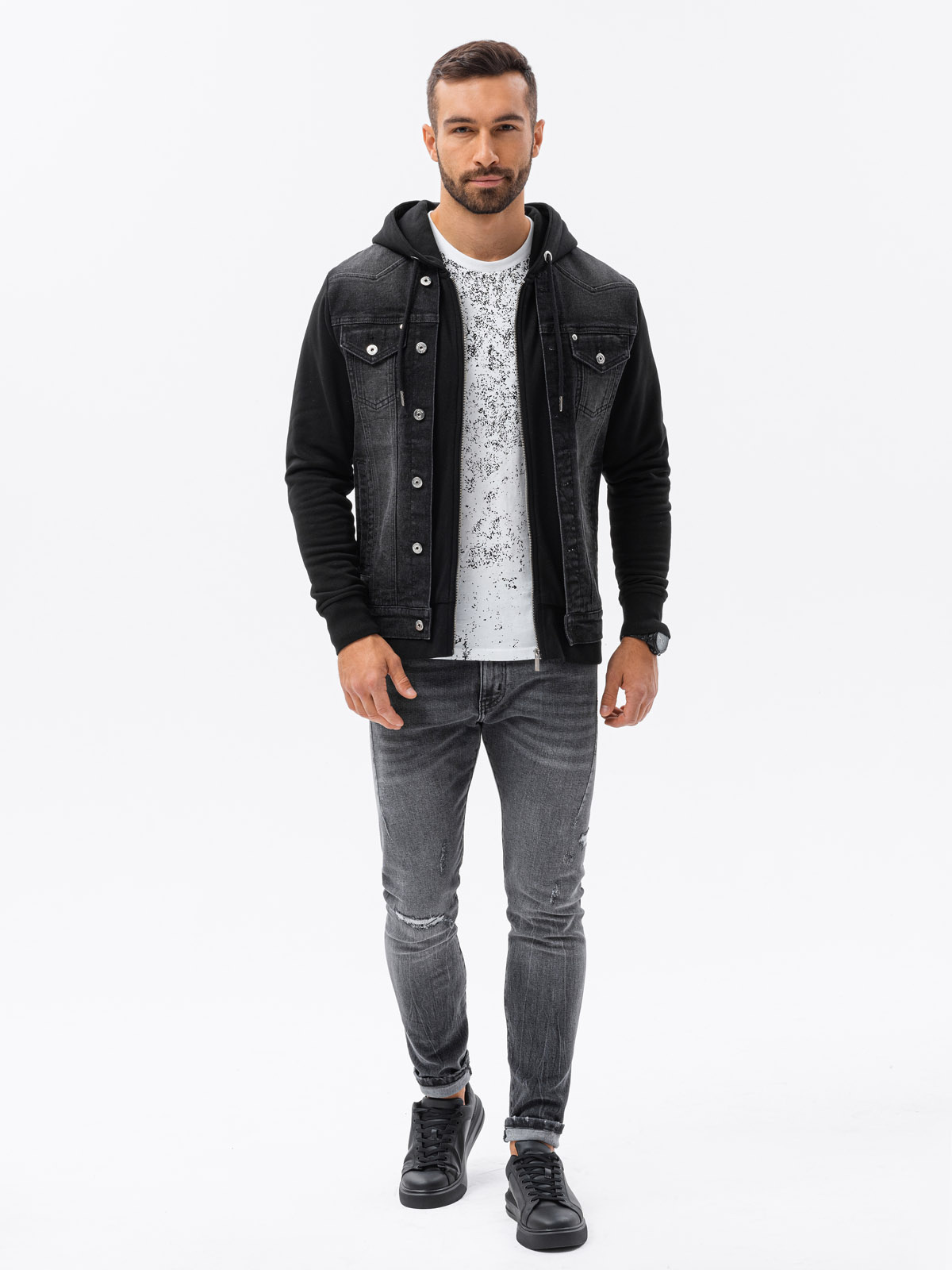 Men's mid-season jeans jacket - black OM-JADJ-0124 | MODONE wholesale ...