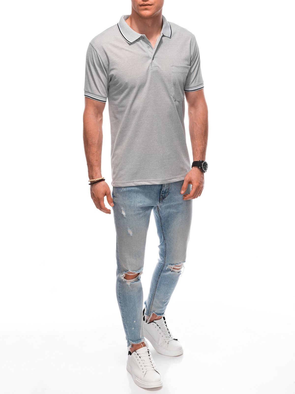 Men's plain polo shirt S1852 - light grey | MODONE wholesale - Clothing ...
