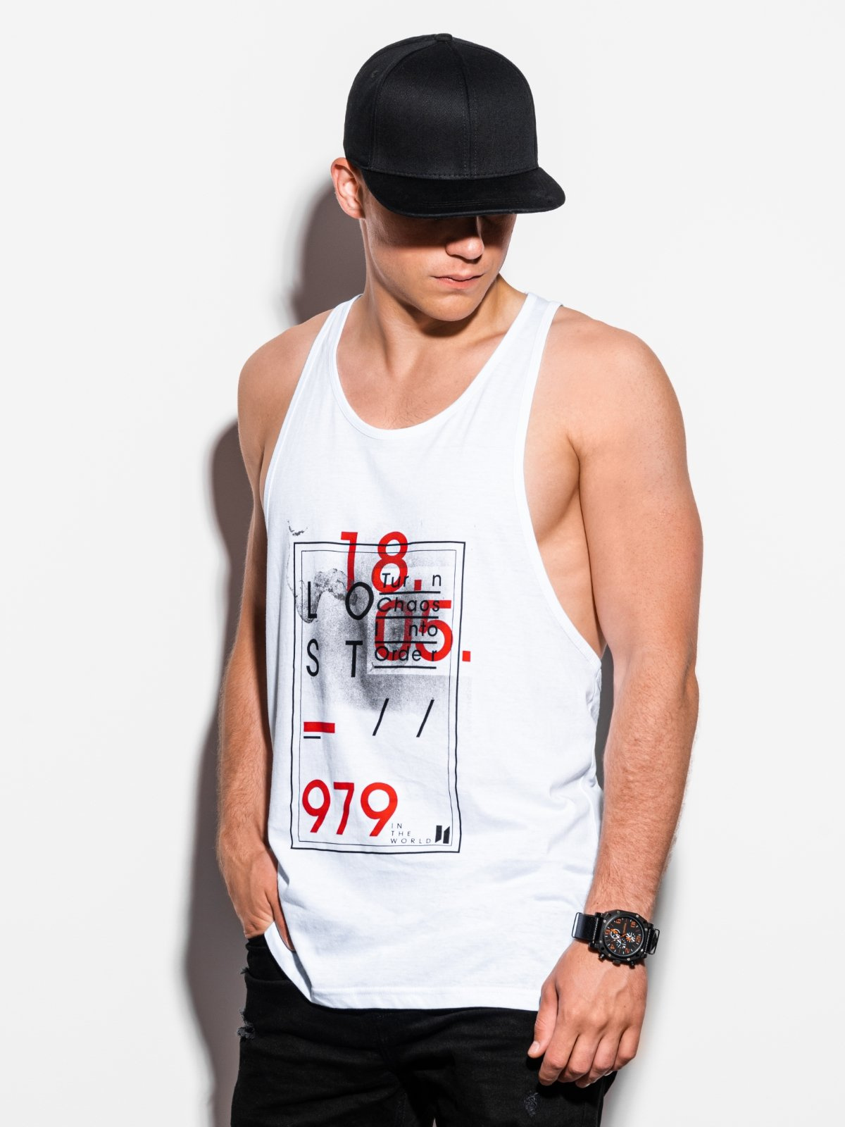 Men's printed tank top - white S1342 | MODONE wholesale - Clothing For Men
