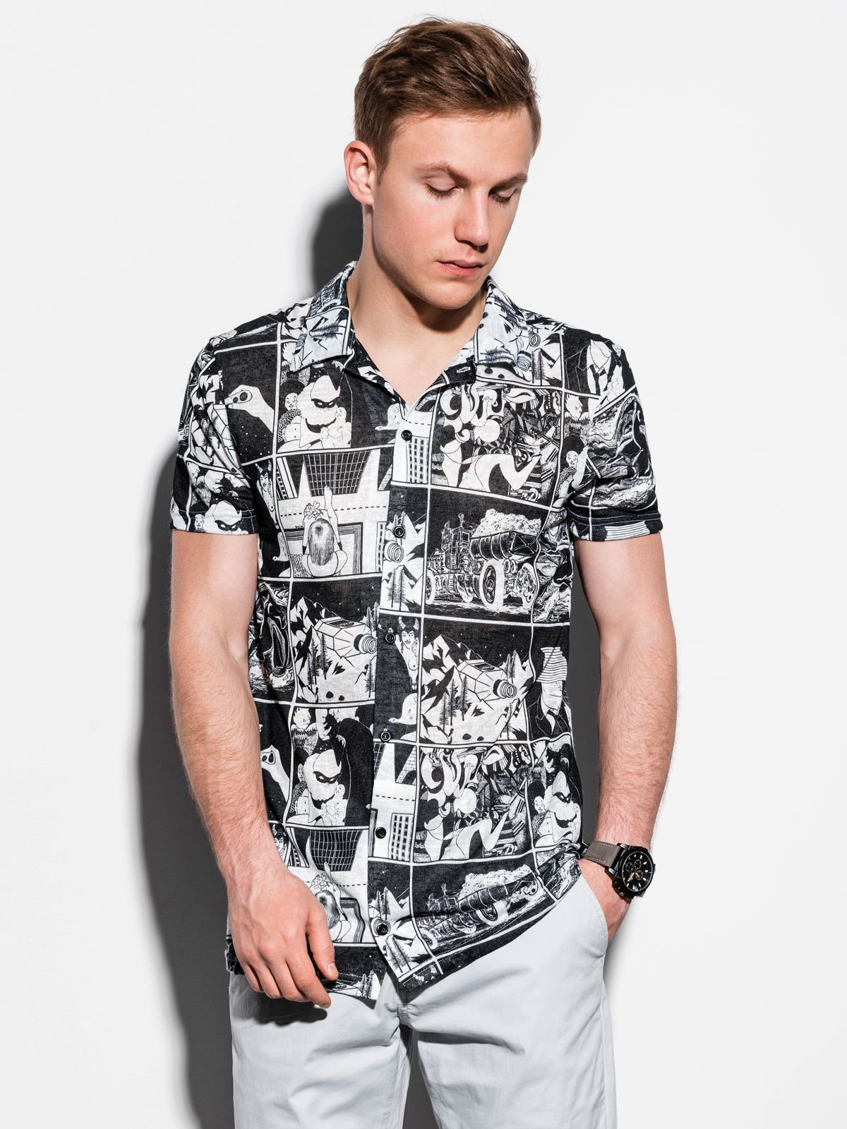 Men's shirt with short sleeves K549 - black | MODONE wholesale ...