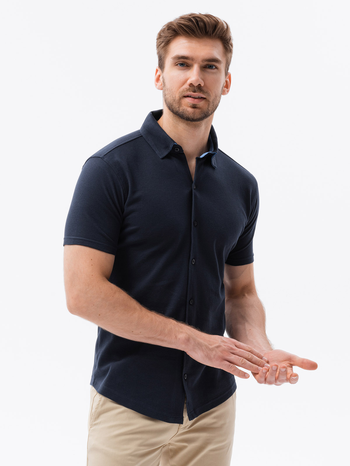 Men's short sleeve knit shirt - navy blue V2 K541 | MODONE wholesale ...