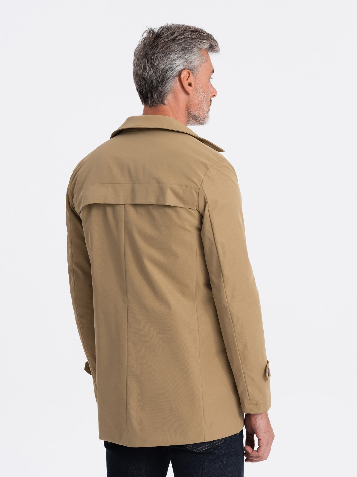 Men's short trench with classic cut - light brown V2 OM-COSC-0101 ...