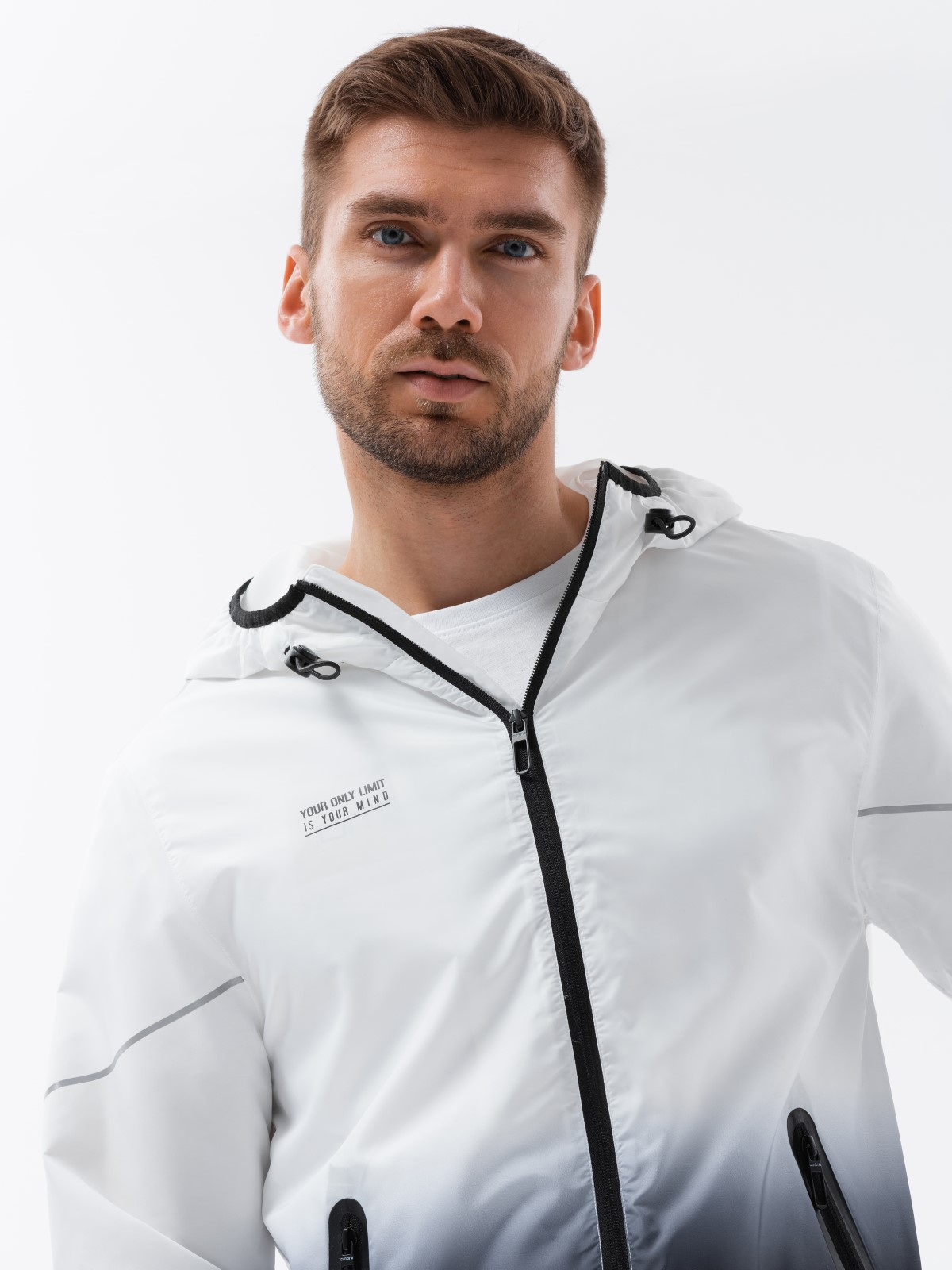 Men's sports jacket with ombre effect - white and black V4 OM-JANP-0104 ...