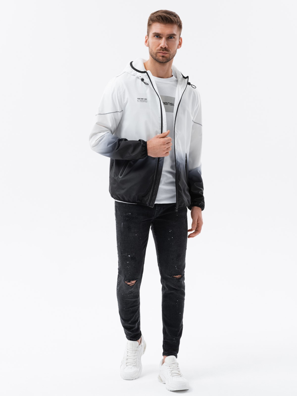 Men's sports jacket with ombre effect - white and black V4 OM-JANP-0104 ...