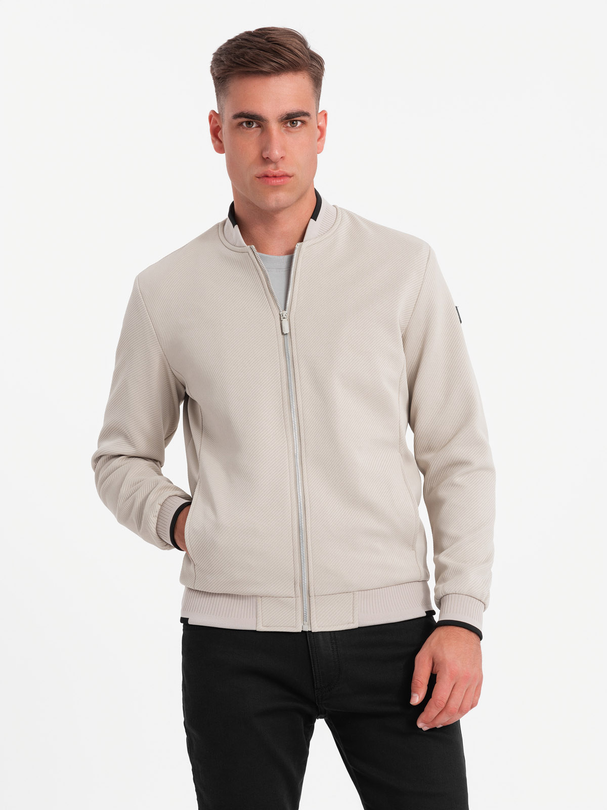 Men's structured fabric bomber jacket - beige V1 OM-JANP-0142 | MODONE ...
