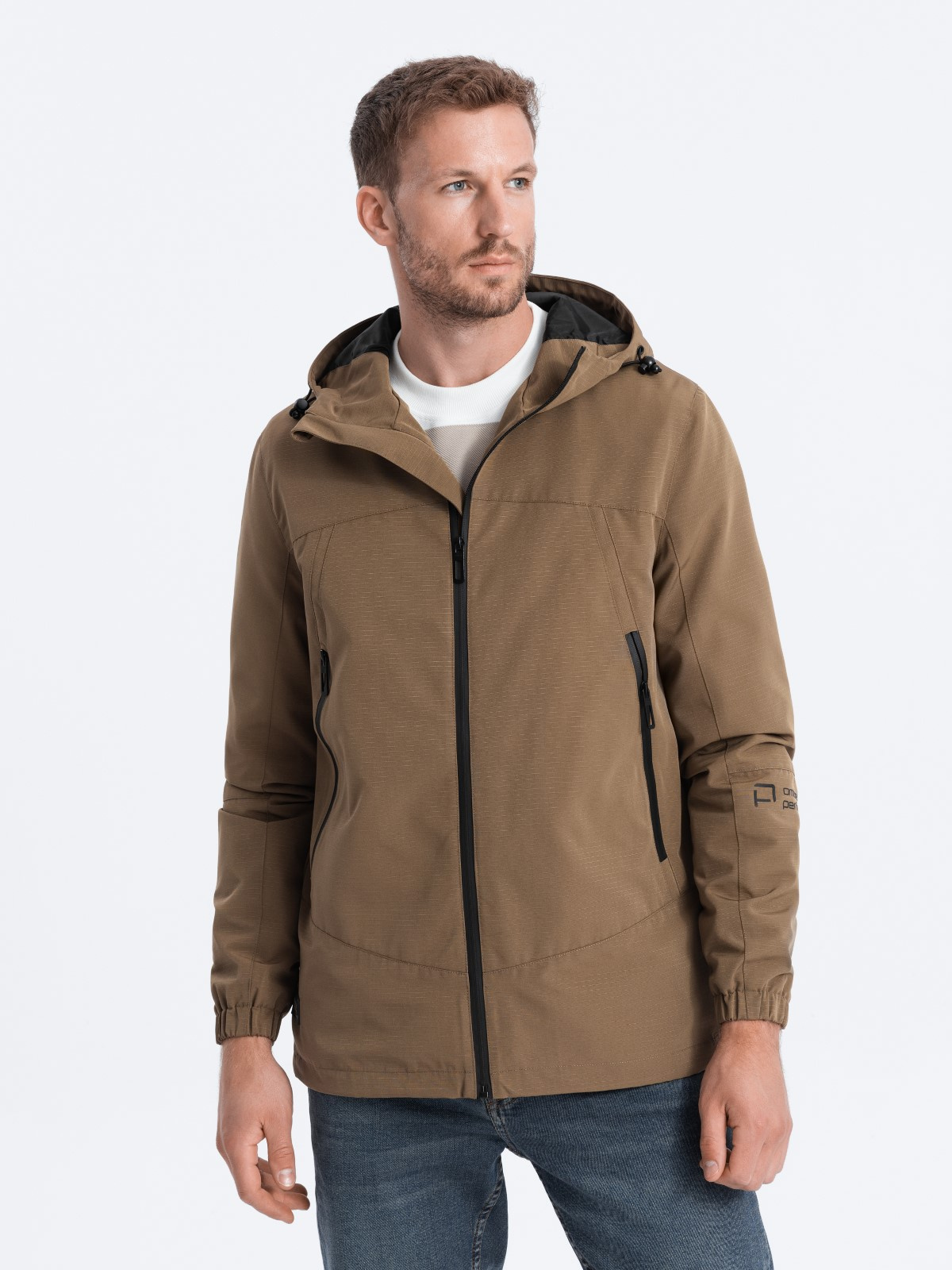Men's transitional jacket with hood - brown V2 OM-JANP-22FW-005 ...