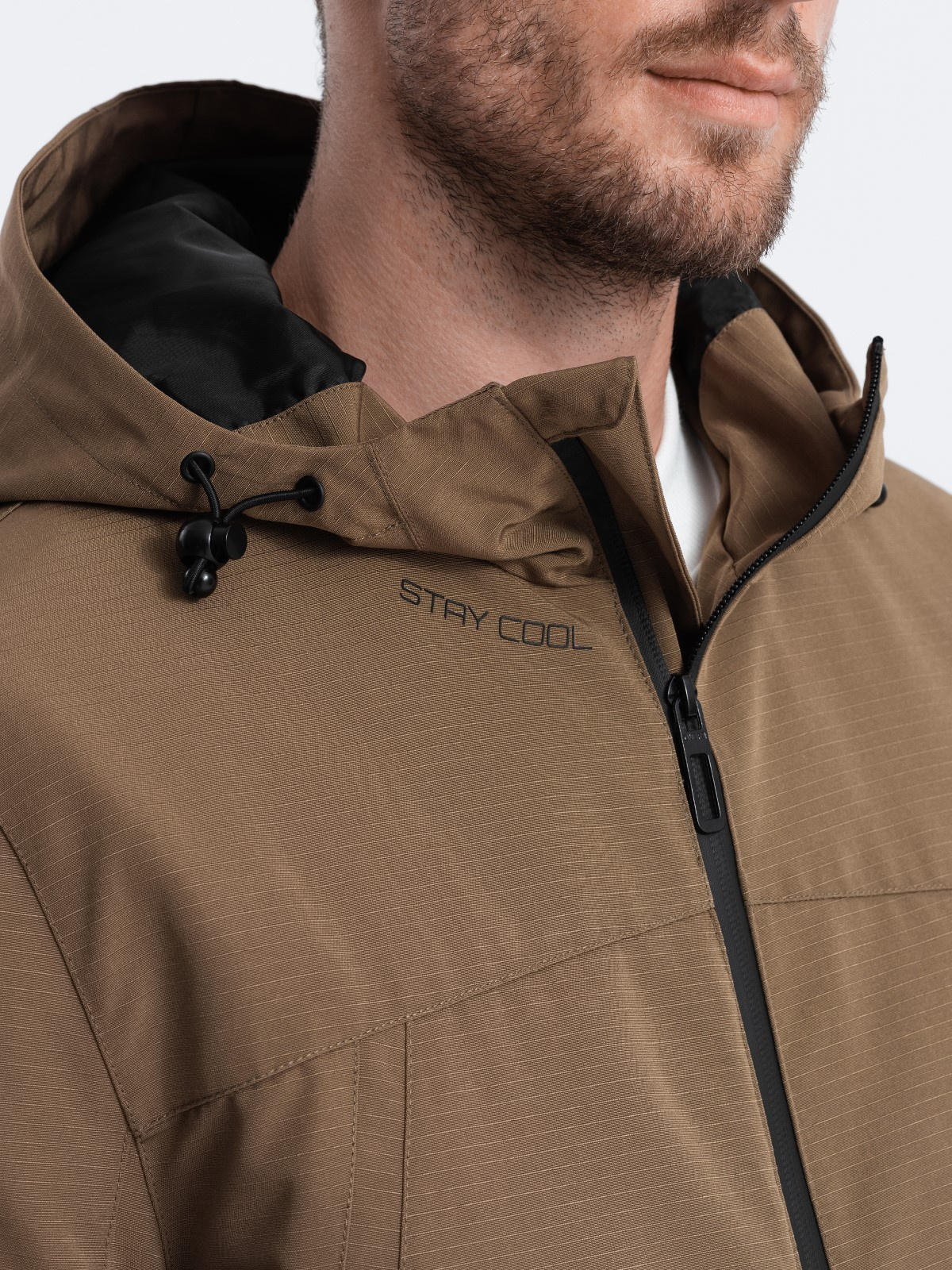 Men's transitional jacket with hood - brown V2 OM-JANP-22FW-005 ...