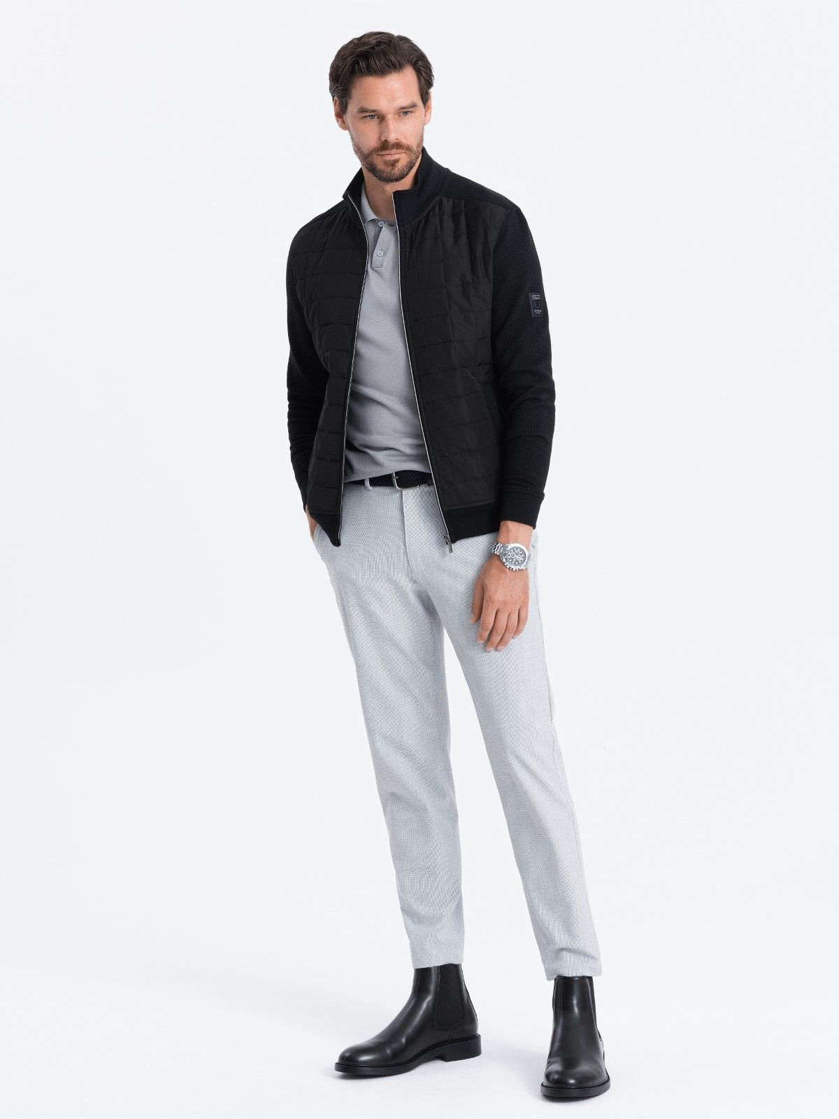 Men's unbuttoned jacket with quilted front - black V2 OM-JANP-0103 ...