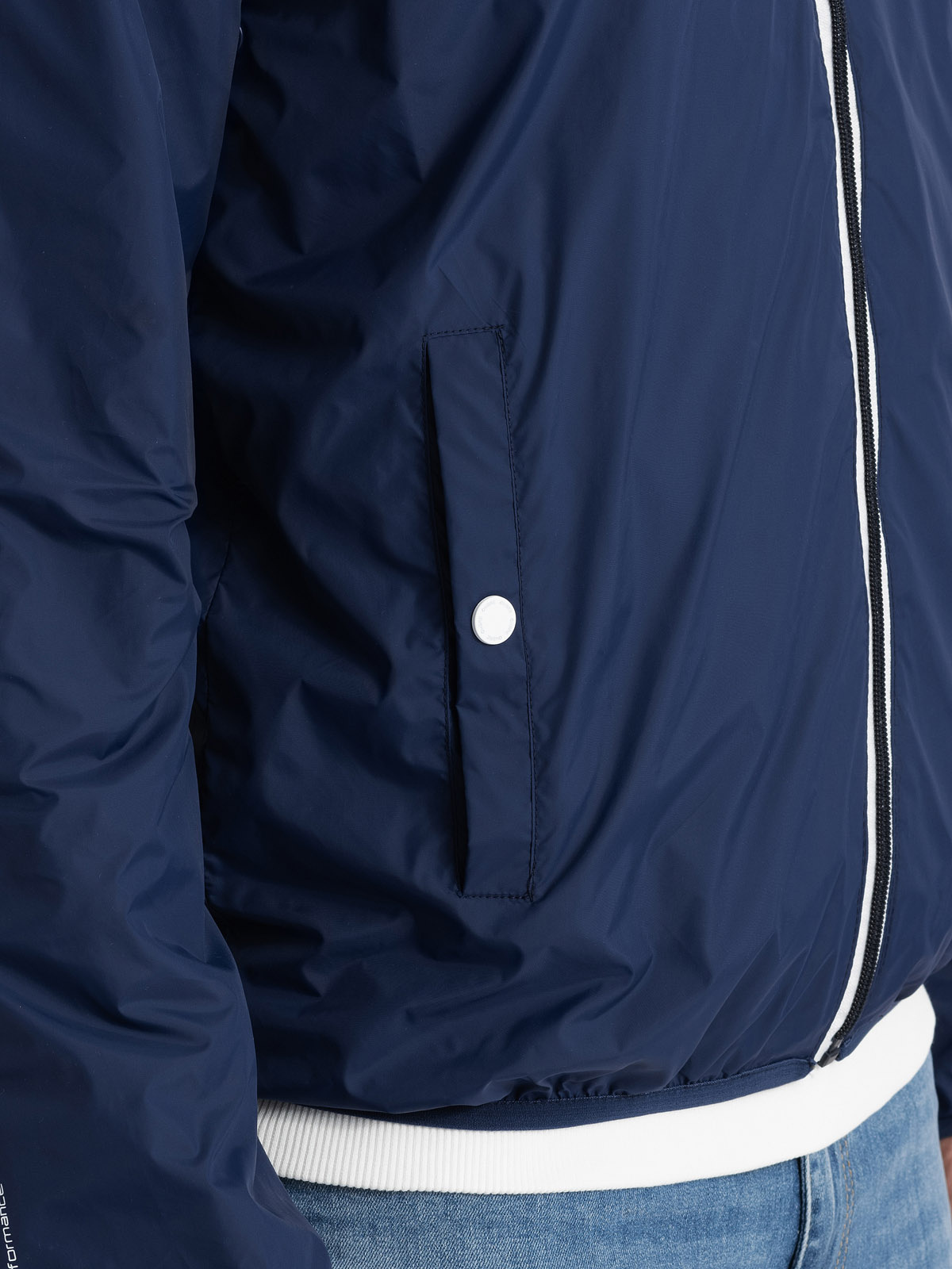 Men's windbreaker jacket with hood and contrasting details - navy blue ...