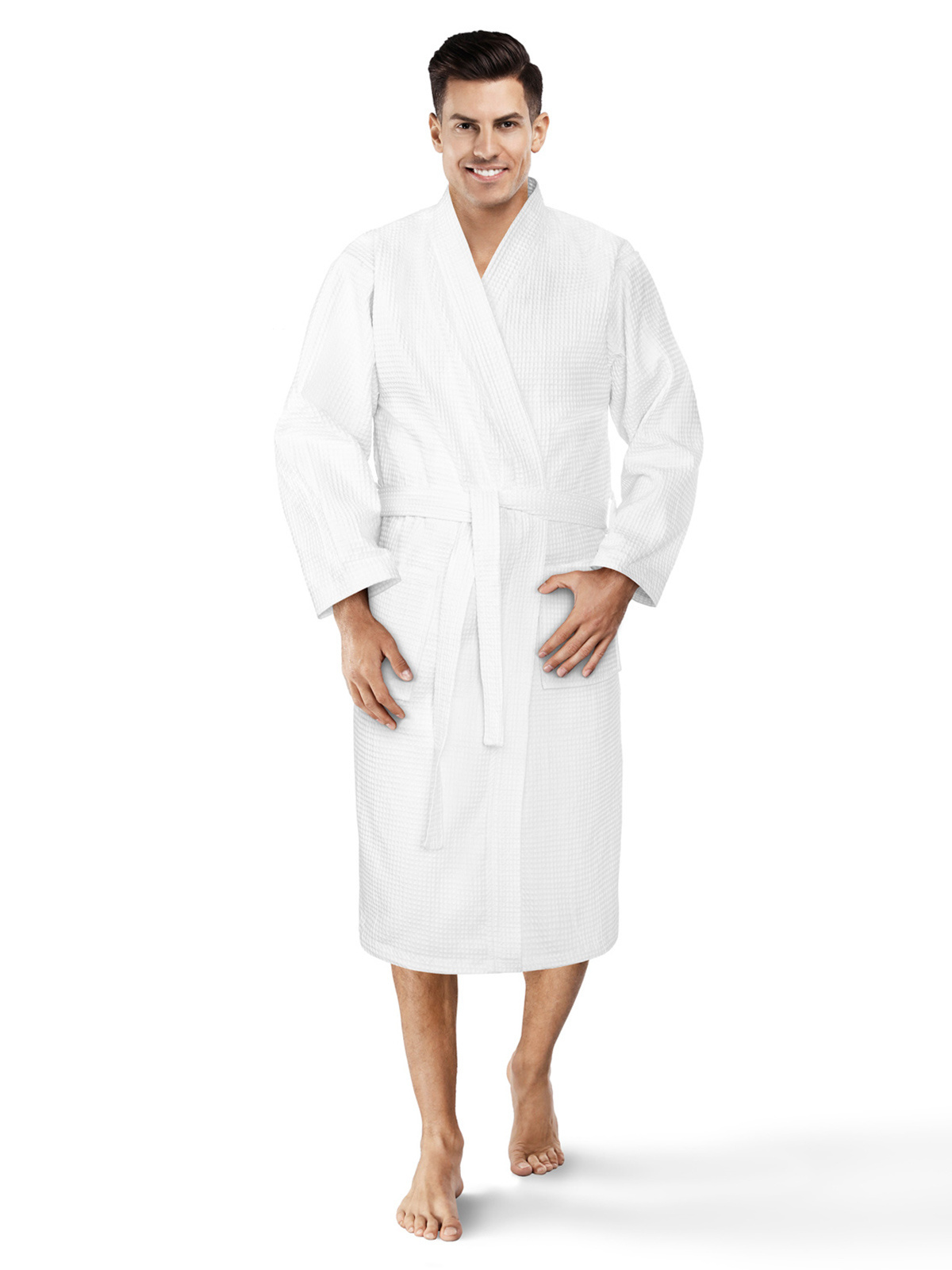 Waffle bathrobe A619 - white | MODONE wholesale - Clothing For Men