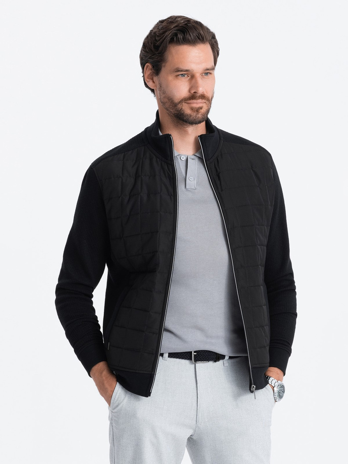 Men's unbuttoned jacket with quilted front - black V2 OM-JANP-0103 ...