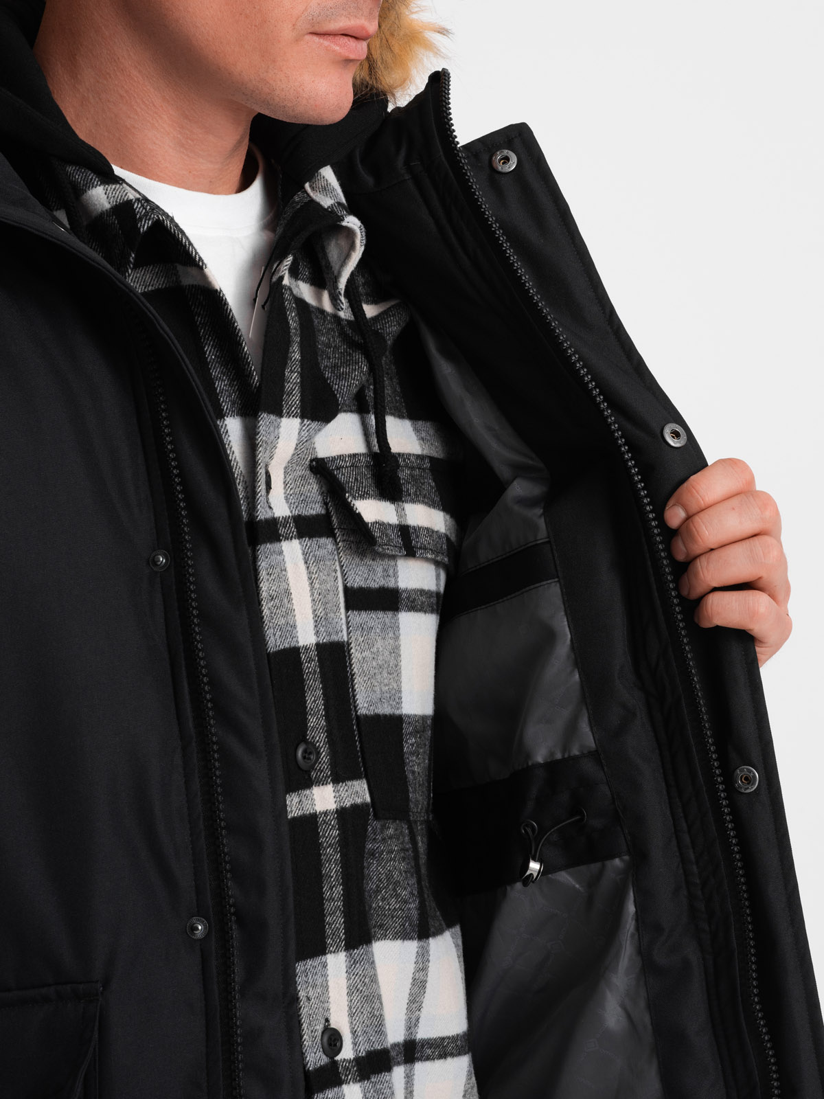 Alaskan men's winter jacket with detachable fur from the hood - black ...