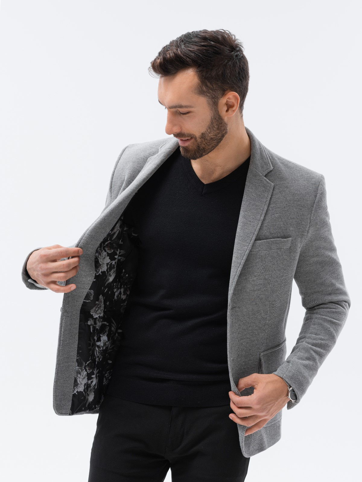 Men's casual blazer jacket - grey M162 | MODONE wholesale - Clothing ...