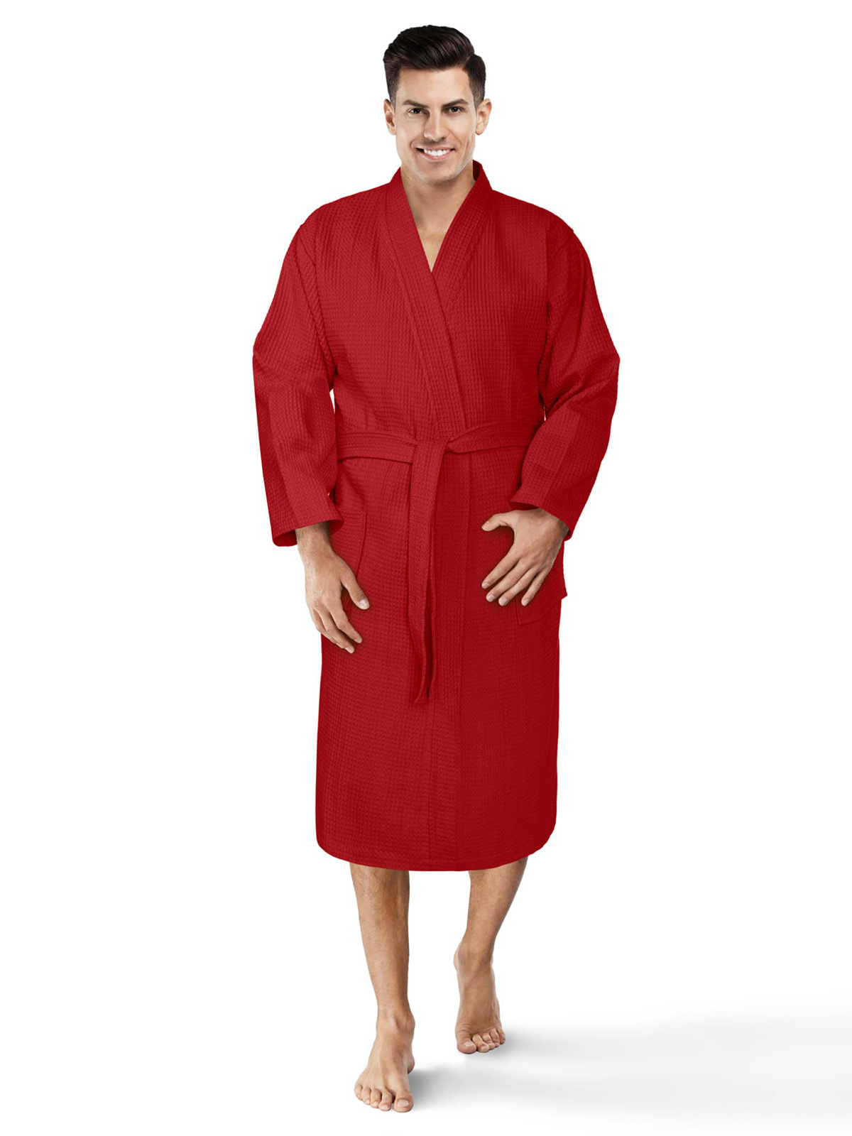 Waffle bathrobe A619 - red | MODONE wholesale - Clothing For Men