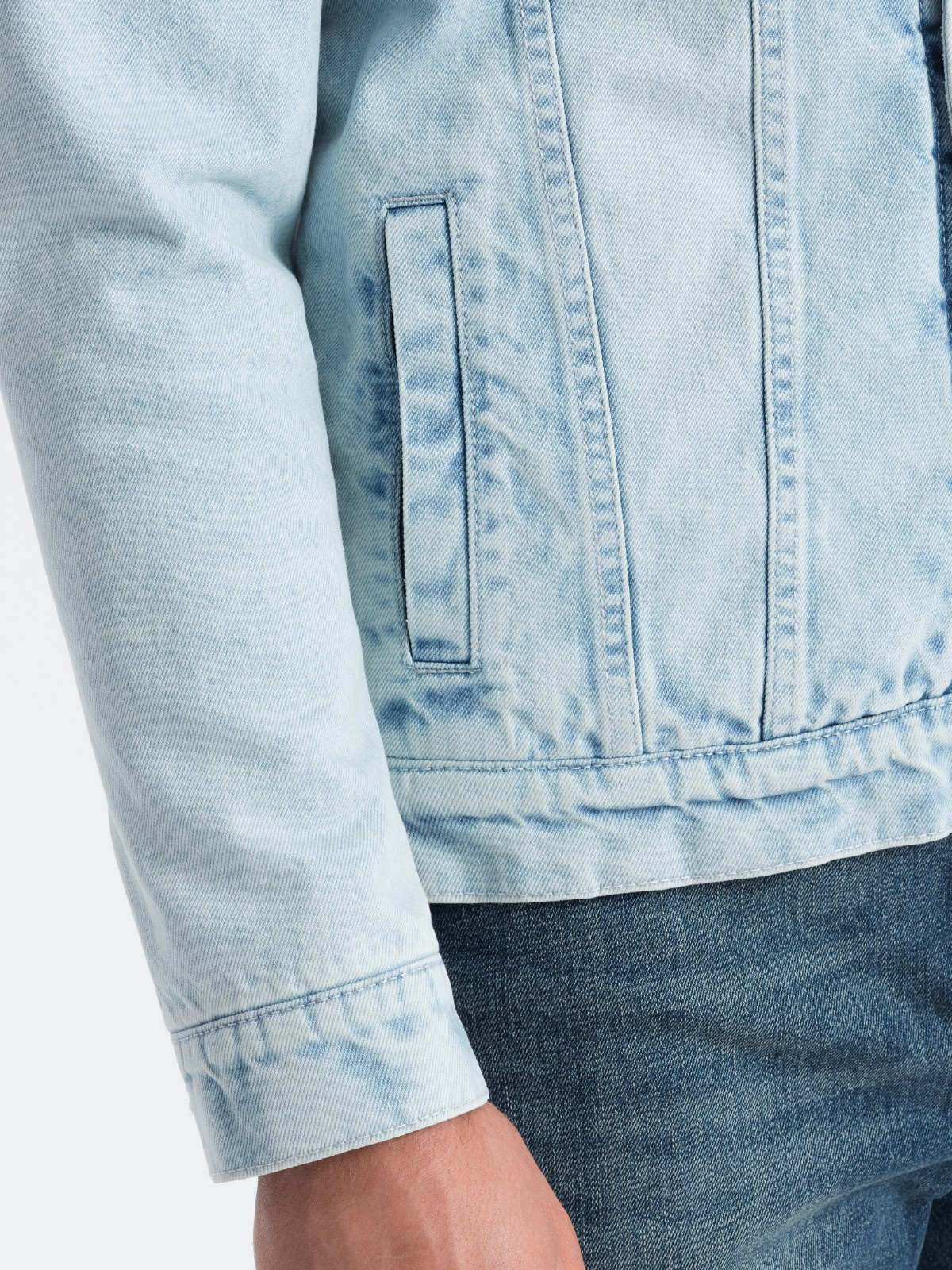 Kurtka męska jeansowa typu sherpa - jasnoniebieska V2 OM-JADJ-0125 ...